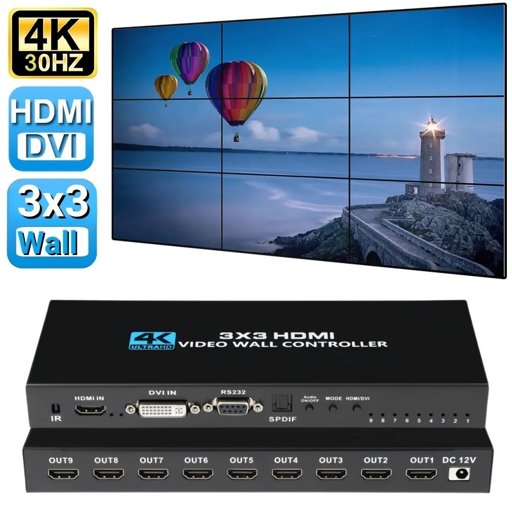 4K HDMI Video Wall Controller Processor 3x3 HDMI DVI 1X2 1X4 1X3 2X1 ...