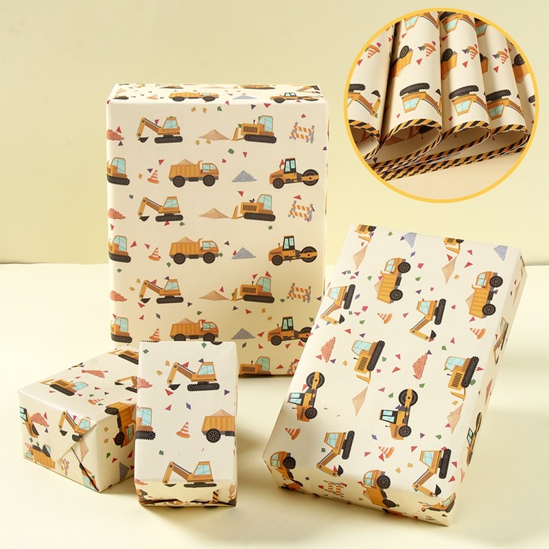 6pcs 70*50cm Engineering Vehicle Pattern Wrapping Paper Yellow ...