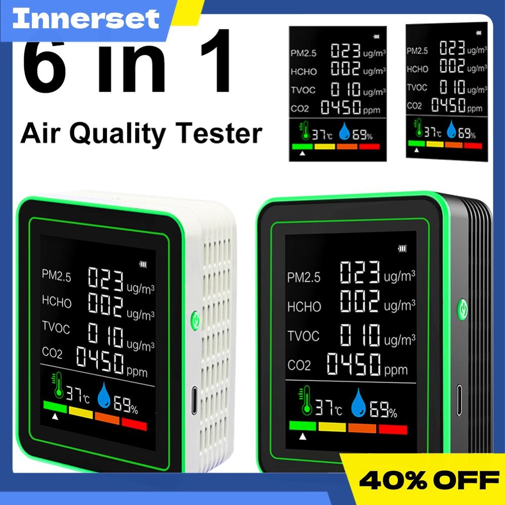 6 In 1 Air Quality Monitor PM2.5 CO2 HCHO TVOC Detector for Warehouse ...
