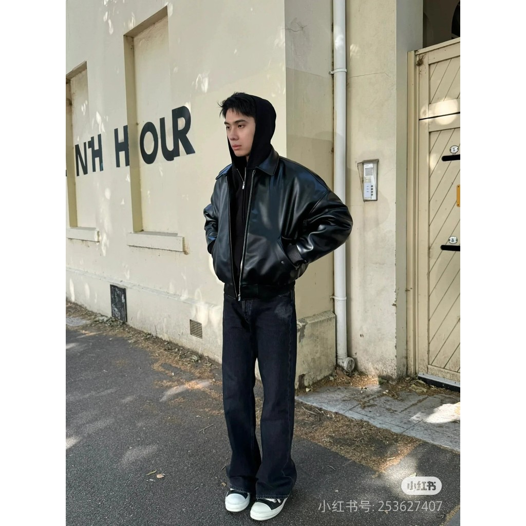 BEAMS SSZ leather jacket suede lapel zipper design jacket oversized ...