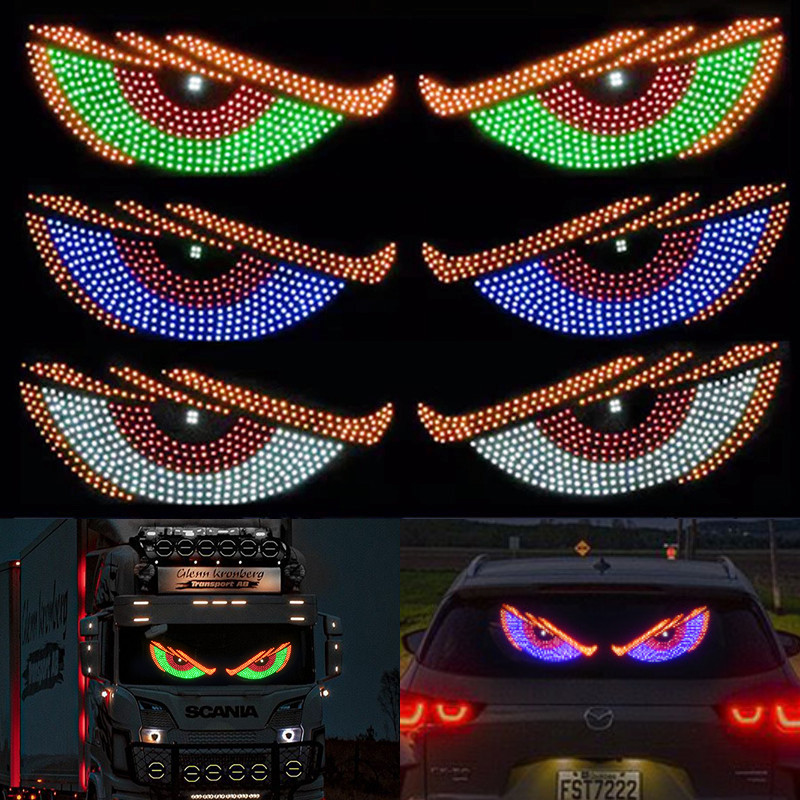 2PCS USB Dynamic Demon Eye LED Light Car Sticker Windshield Eye Light ...