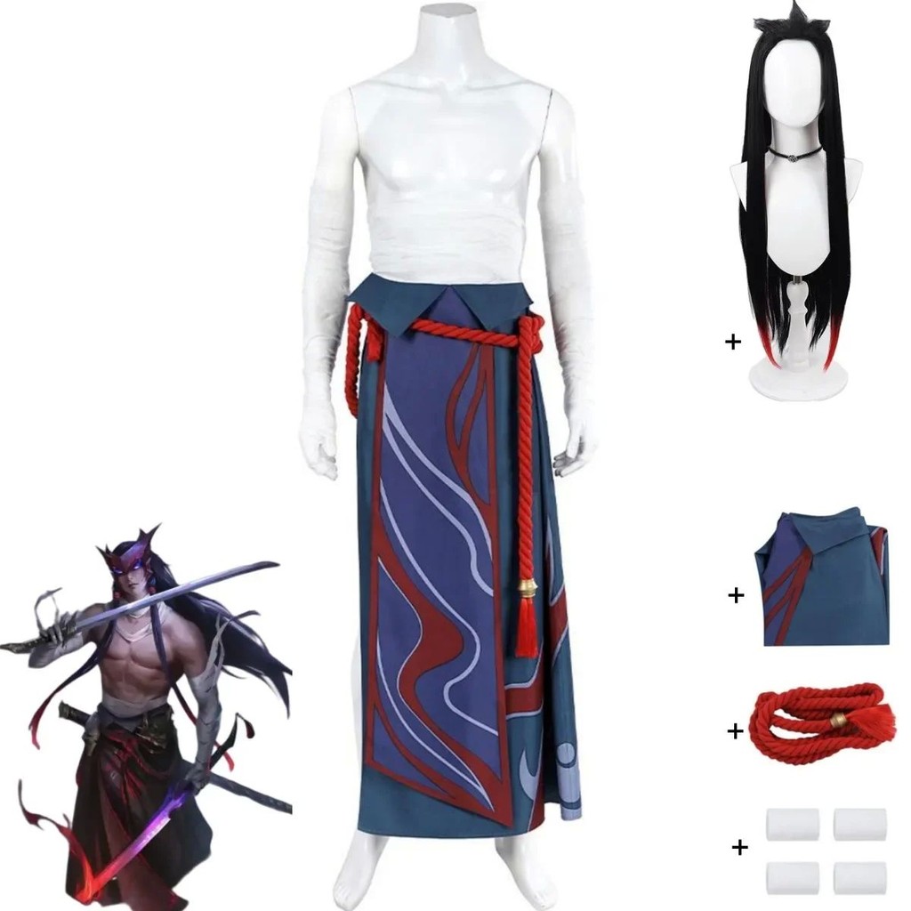 Game LOL Unforgotten Yone Cosplay Costume Wig Skirt Strap Straps ...