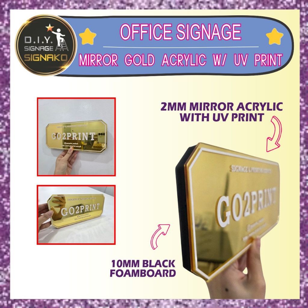 Office Signage) #5 Mirror Gold Acrylic w/UV Direct Print & Foamboard ...