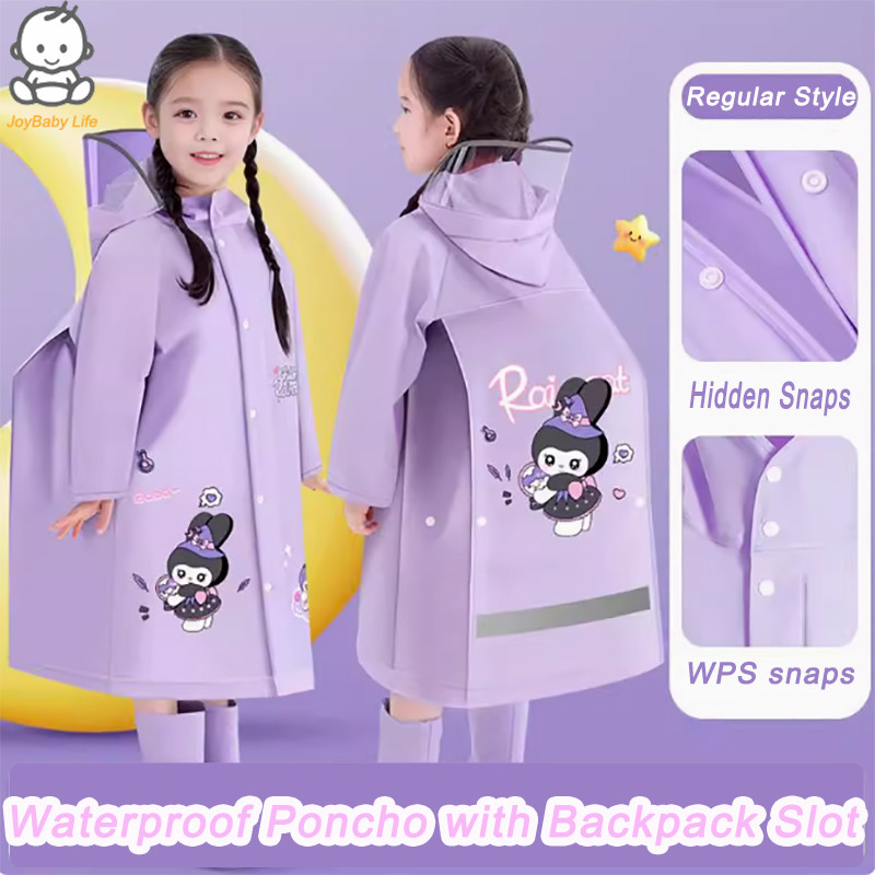 Kuromi Kids Raincoat with Backpack Full Body Waterproof EVA Poncho Cartoon Rainwear for Children ...