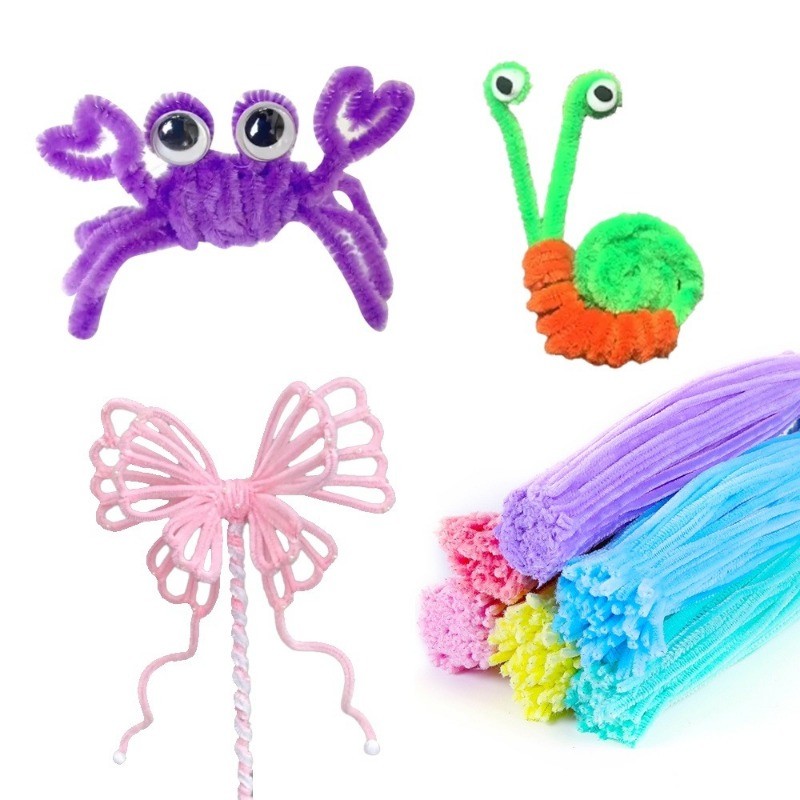 100Pcs Colorful Dense Fuzzy Wire Chenille Yarn Pipe Cleaner Fluffy ...