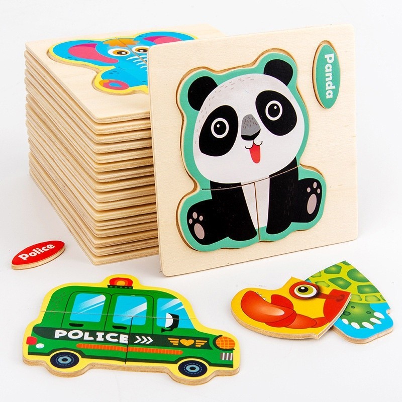 Childrens kids educational toys wooden 3D puzzle animal cognition ...