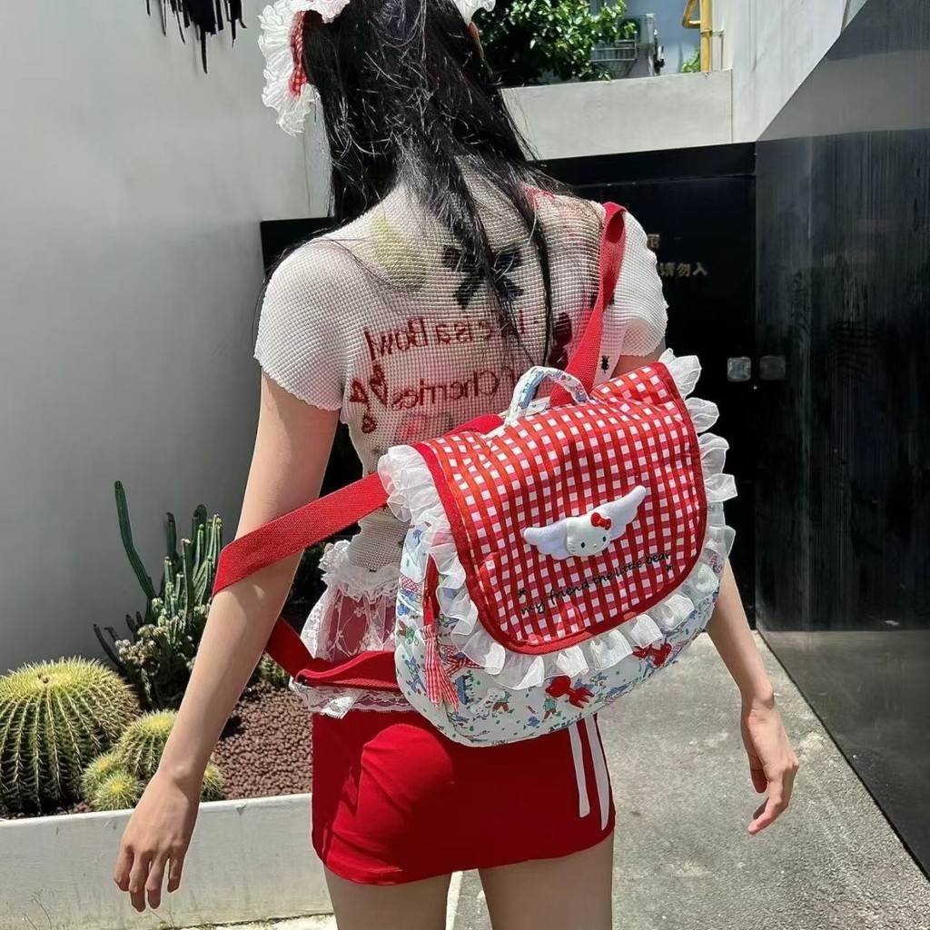 Y2k Hello Kitty Womens Backpack Plaid Fashion Vintage Original Designer ...