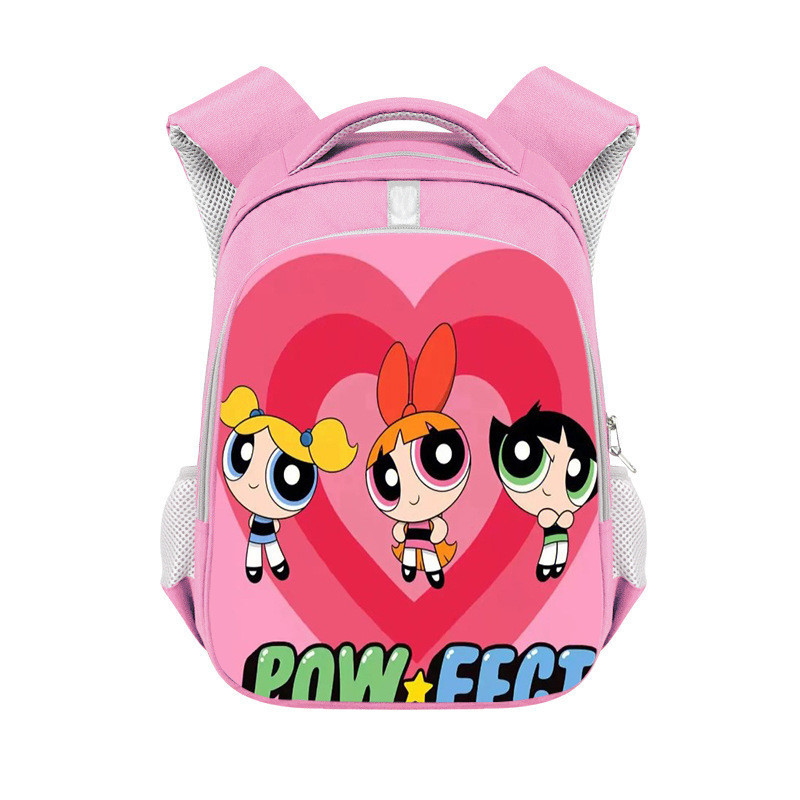 New Powerpuff Girls Student Cartoon Backpack Cute Pink Burden-Reducing ...