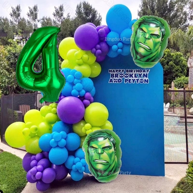 Superhero Hulk Theme Balloon Garland Kit Green Number Foil Birthday ...