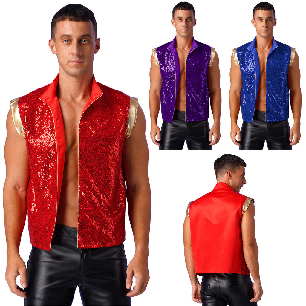 Linjinx Mens Arabian Prince Costume Vest Sparkly Sequin Open Front ...