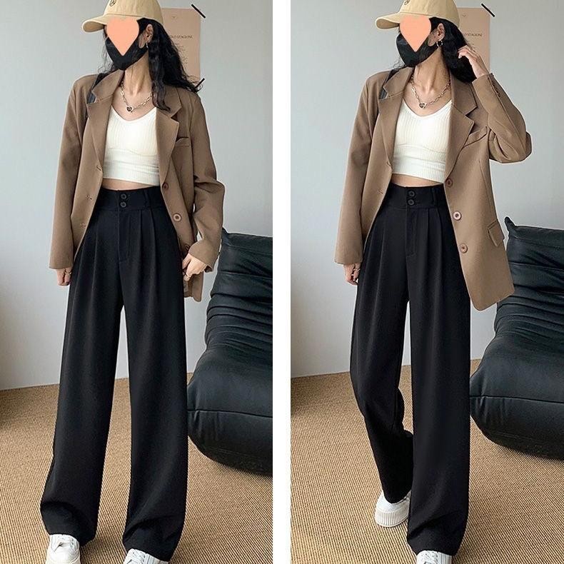 High-Waisted 2-Button Wide-Leg Pants with 2 Leeches | Shopee Philippines