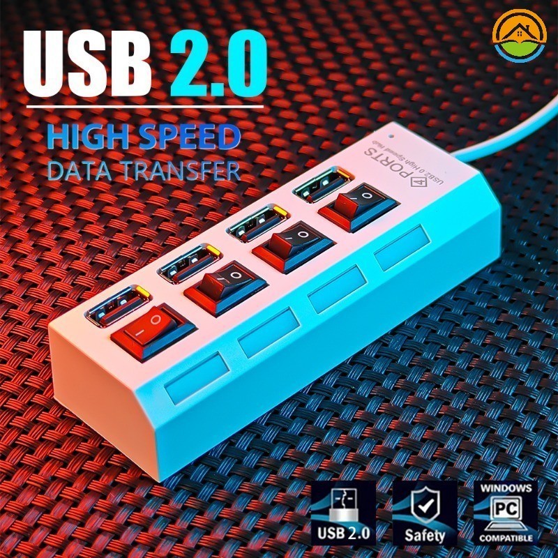 Protable 4 Ports Independent Switch USB 2.0 Splitter Hub with LED ...