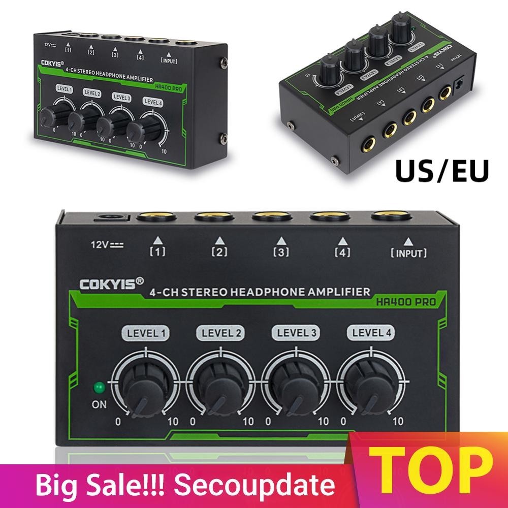 4-Channel Headphone Amplifier with Power Adapter Ultra-Compact Stereo ...