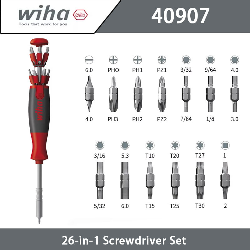 WIHA 26 in 1 Screwdriver Set with Double-ended Bit for Slotted/ Philips ...