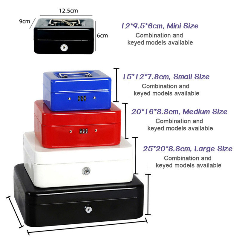 【Ship in 24h】4 Size Cash Box with key Portable Vault Money Box Safe Box ...