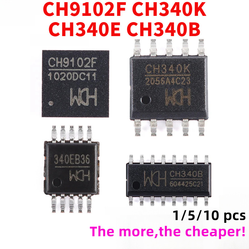 10pcs/2pcs CH340K ESSOP-10 CH340E MSOP-10 CH340B SOP-16 CH340 CH9102F QFN-24 SMD USB to UART ...