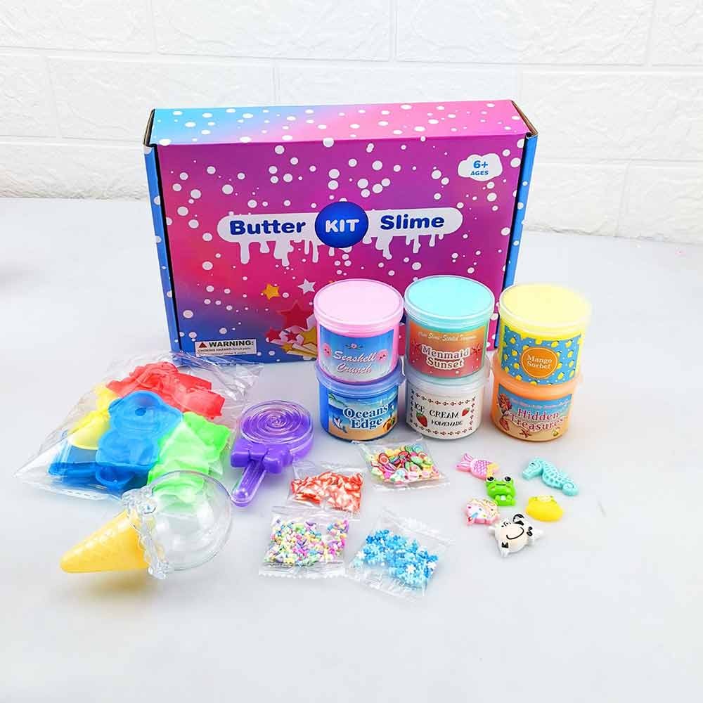 6 Pack Fluffy Butter Slime Kit, With 6 Pack Cute Mini Charms Cute Slime ...