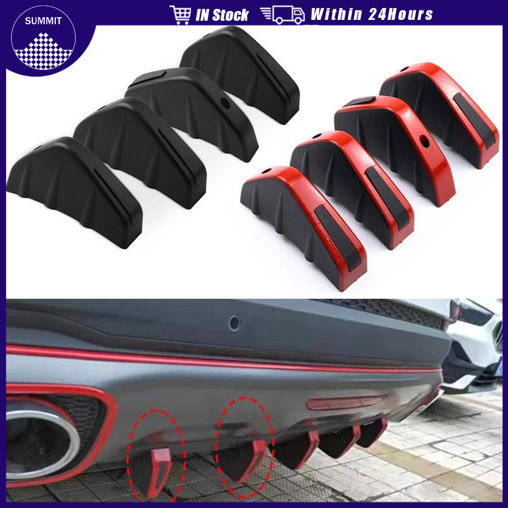 4Pcs/Bag Red&Black Rear Bumper Diffuser Universal ABS Shark Spoiler Car ...