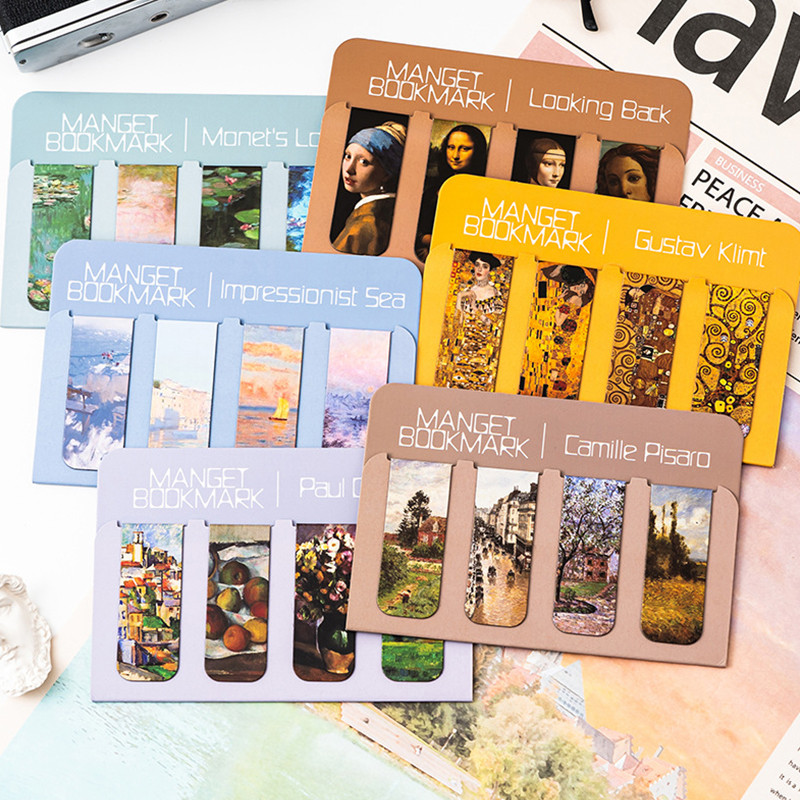 4 Pcs Aesthetic Art series Magnetic Bookmarks Student Foldable Mini ...