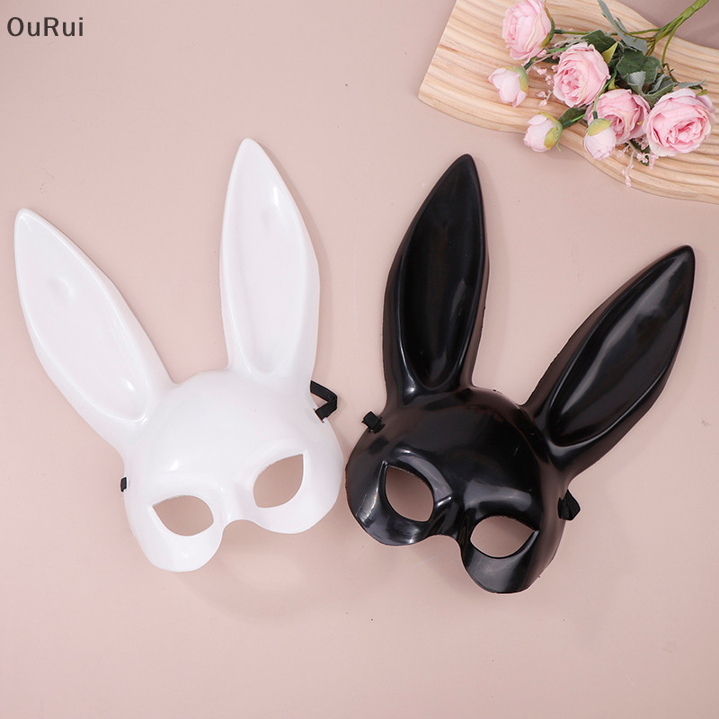 【OR】 Half Face Rabbit Mask Black White Halloween Mask Christmas Bar ...