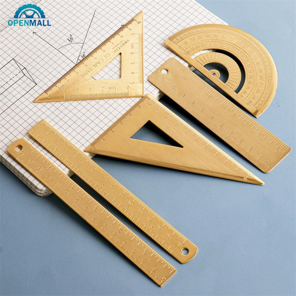 OPENMALL Vintage Brass Straight Ruler Metal Triangle Ruler Protractor ...