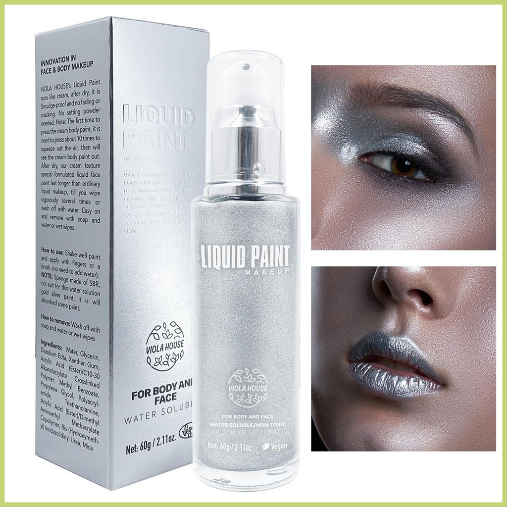 Silver Face Paint 2.11oz Face Paint for Halloween Water Soluble Liquid ...