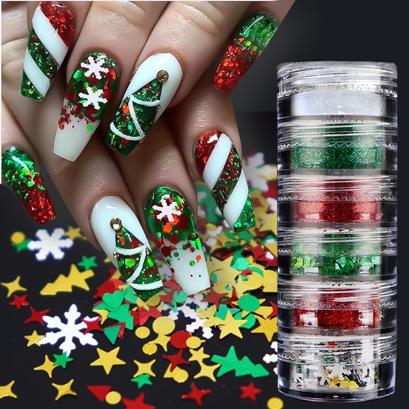 LILYCUTE 6Boxes Christmas Red Green Wool Nail Powder Set Mixed Sequins ...