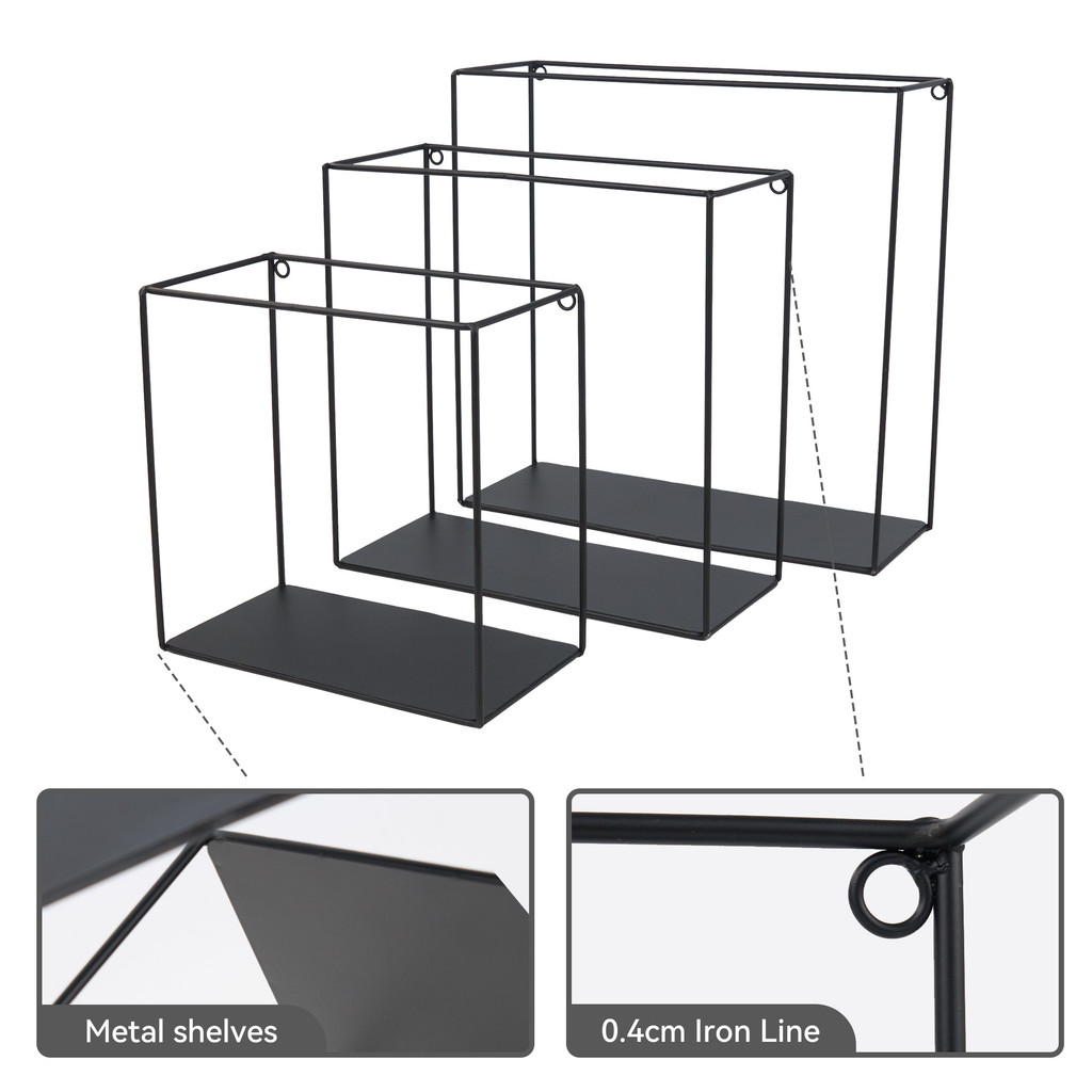 Metal Wall Shelves Metal Set of 3 Piece Black with Wood Base Decor ...