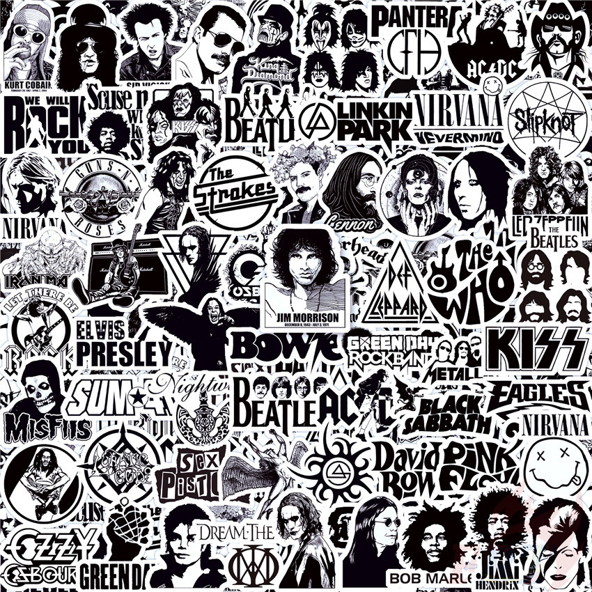100Pcs/Set ★★★ Classical Black & White Mixed Rock Band Series 03 Mini ...