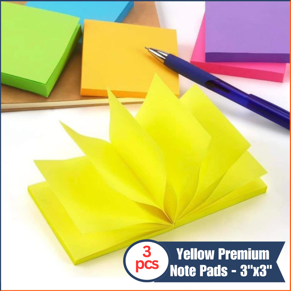 PinoyMart Bright Yellow Premium Note Pads - 3"x3" Sticky Notes (100 ...