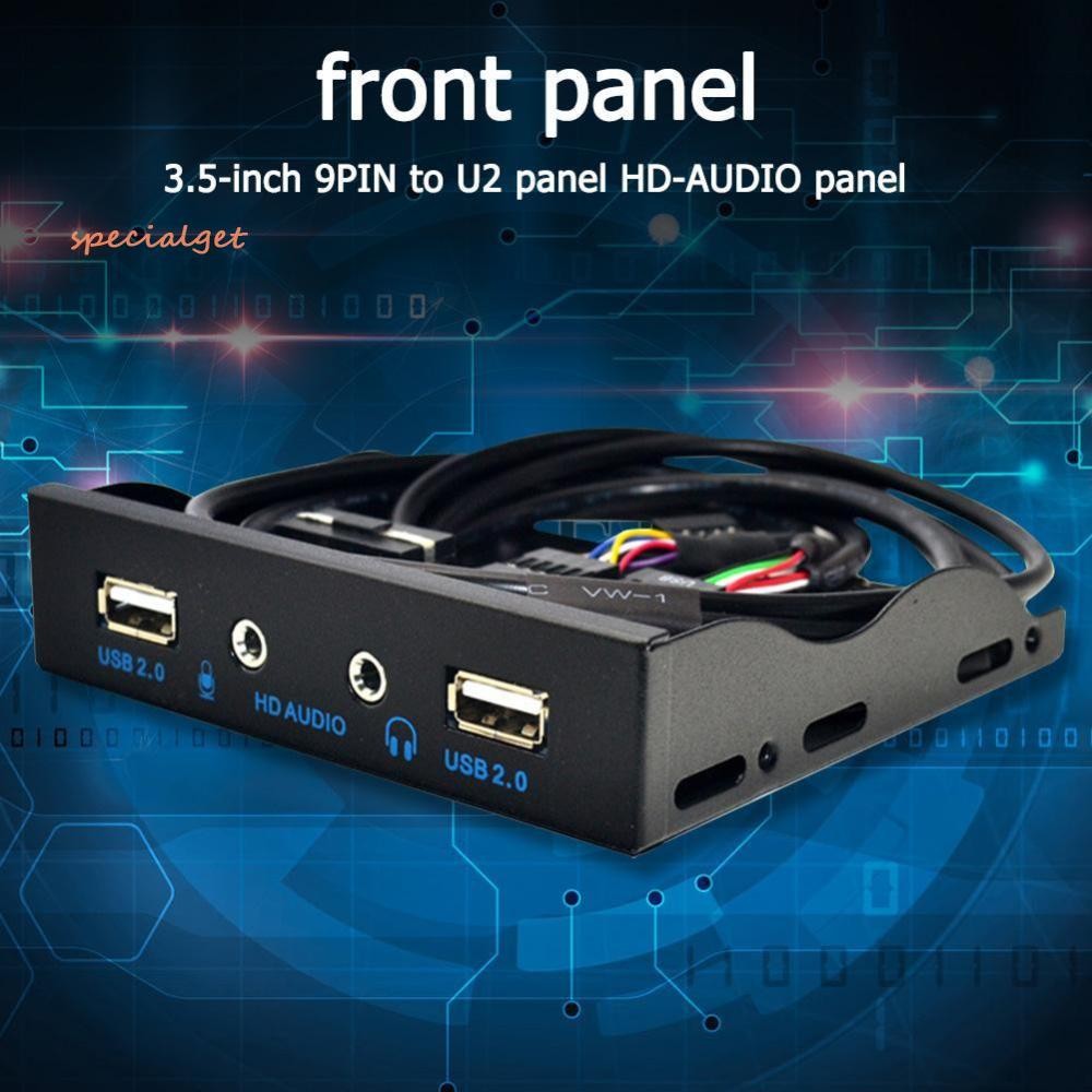 VKTECH 3.5 inch 9Pin to 2 USB 2.0 HUB Floppy Bay HD Audio 3.5mm Front ...