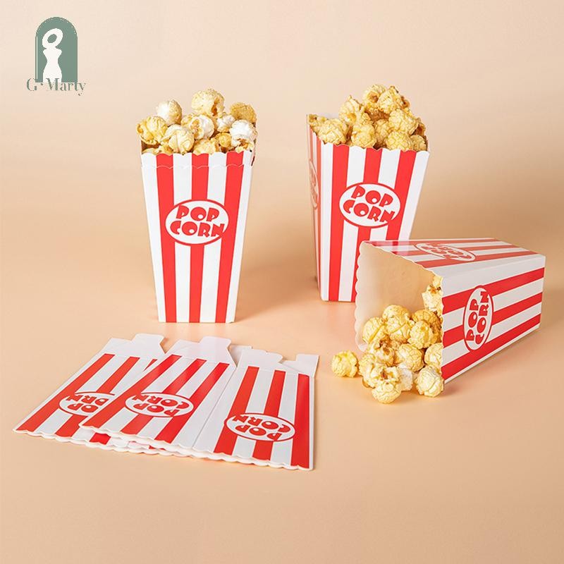 GMARTY 12Pcs Striped Popcorn Paper Boxes Buckets Red White Stripes Bags ...