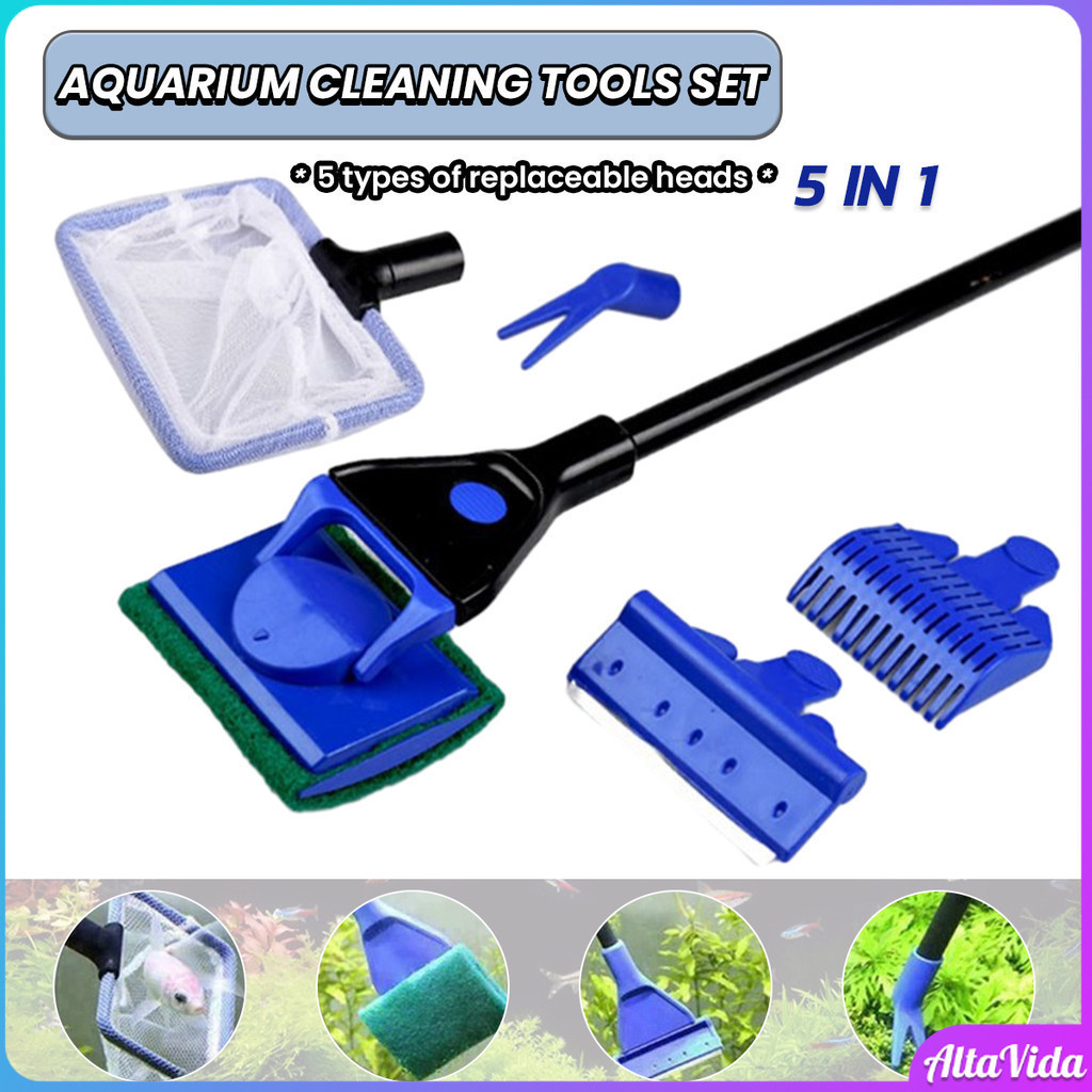 Alta 5 In 1 Fish Tank Cleaning Kit Algae Scraper, Fish Net, Sponge ...