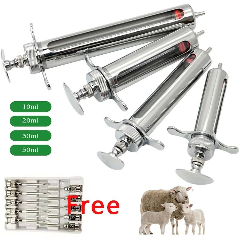 Animal Syringe for Pig Cattle Sheep Stainless Steel Reusable Syringe ...