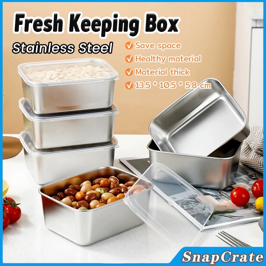 Snap Fresh Keeping Box with Lid Stainless Steel Food Container Fridge ...