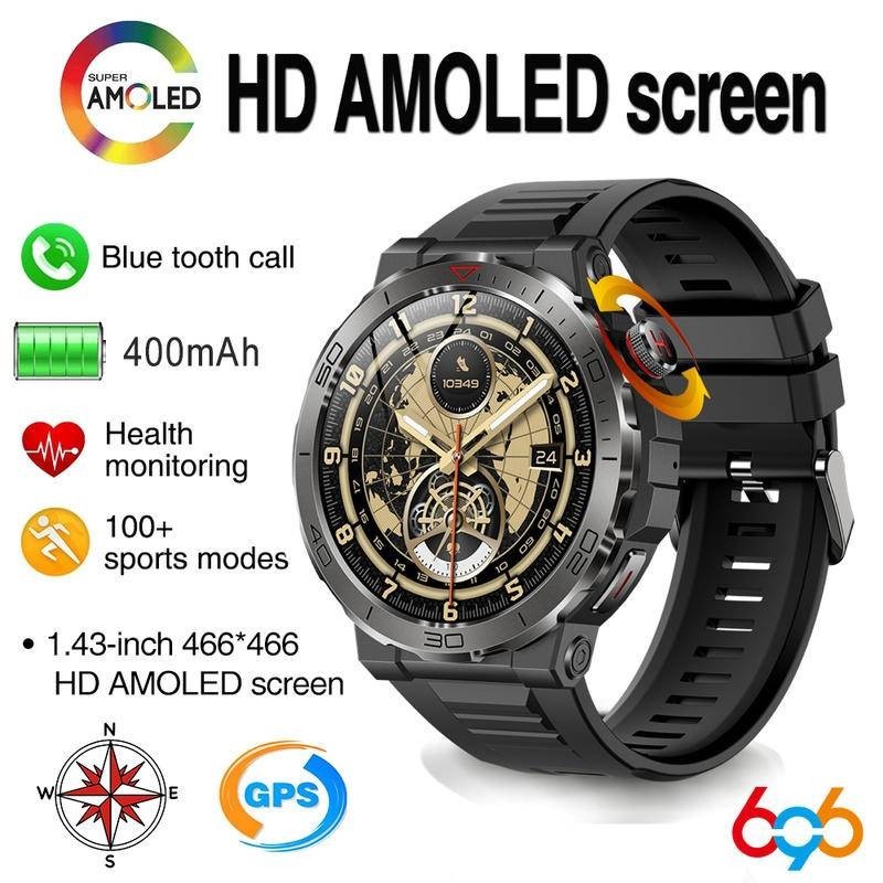 MK68 Smart Watch Men 1.43inch Amoled Screen Bluetooth Call Compass ...