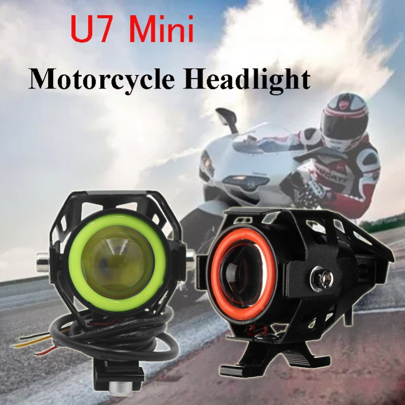 125w Led Auxiliary Motorcycle Headlight Universal 1200lm Angel Eyes U7