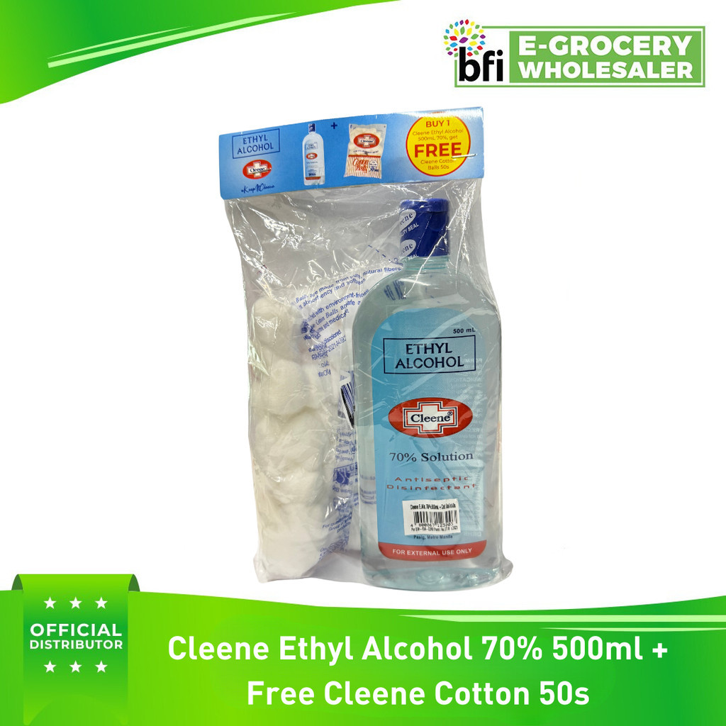 BFI Cleene Ethyl Alcohol 70% 500ml + Free Cleene Cotton Balls | Shopee ...