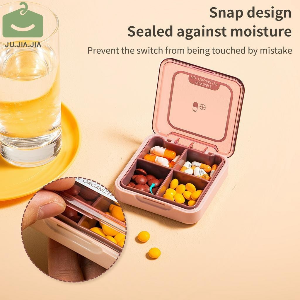 JUJIAJIA Mini 4 Grid Portable Transparent Medicine Box Pill Organizer ...
