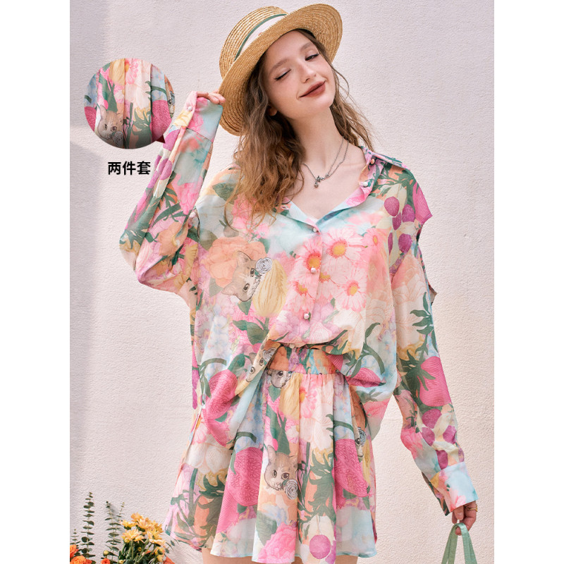 Fairy Lazy Style Printed Shorts Two-Piece Suit Female 2024 Summer New ...
