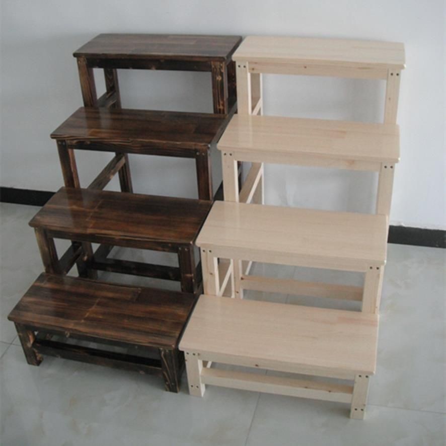 Solid Wood Stairs Wooden Ladder Step Stool Household Four-Step Ladder ...