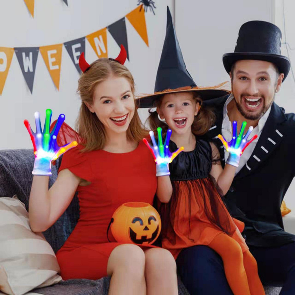 Glow the Dark Skeleton Gloves Light Show Gloves for Camping Led ...