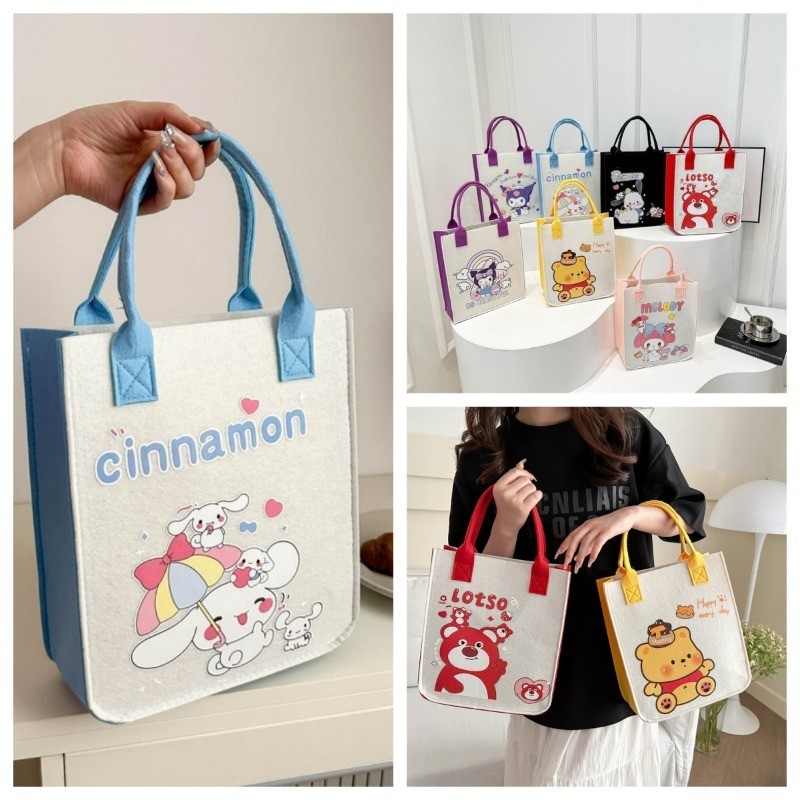 Sanrio Kuromi Felt Handbag Cartoon Hello Kitty Cinnamoroll Large ...