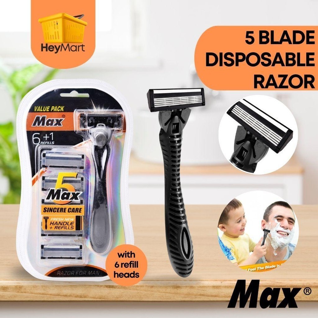 Max 5-Layer System Razor with Comfort Strip and 6 Heads Shaving Refill ...