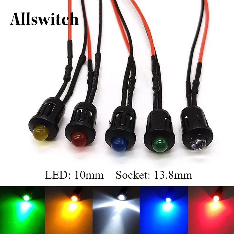 5Pcs 10mm LED with Wire Socket Pre-Wired LED Diode 12V Ultra Brigh LED ...