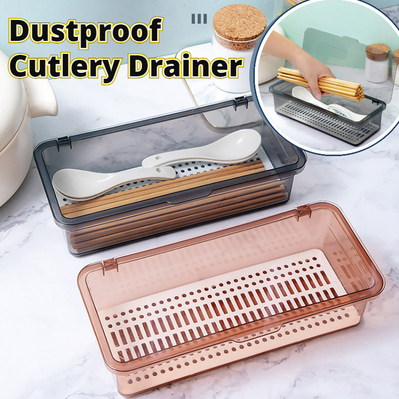Chopstick Storage with Lid Drainer Utensils Spoon Fork Tray Holder ...