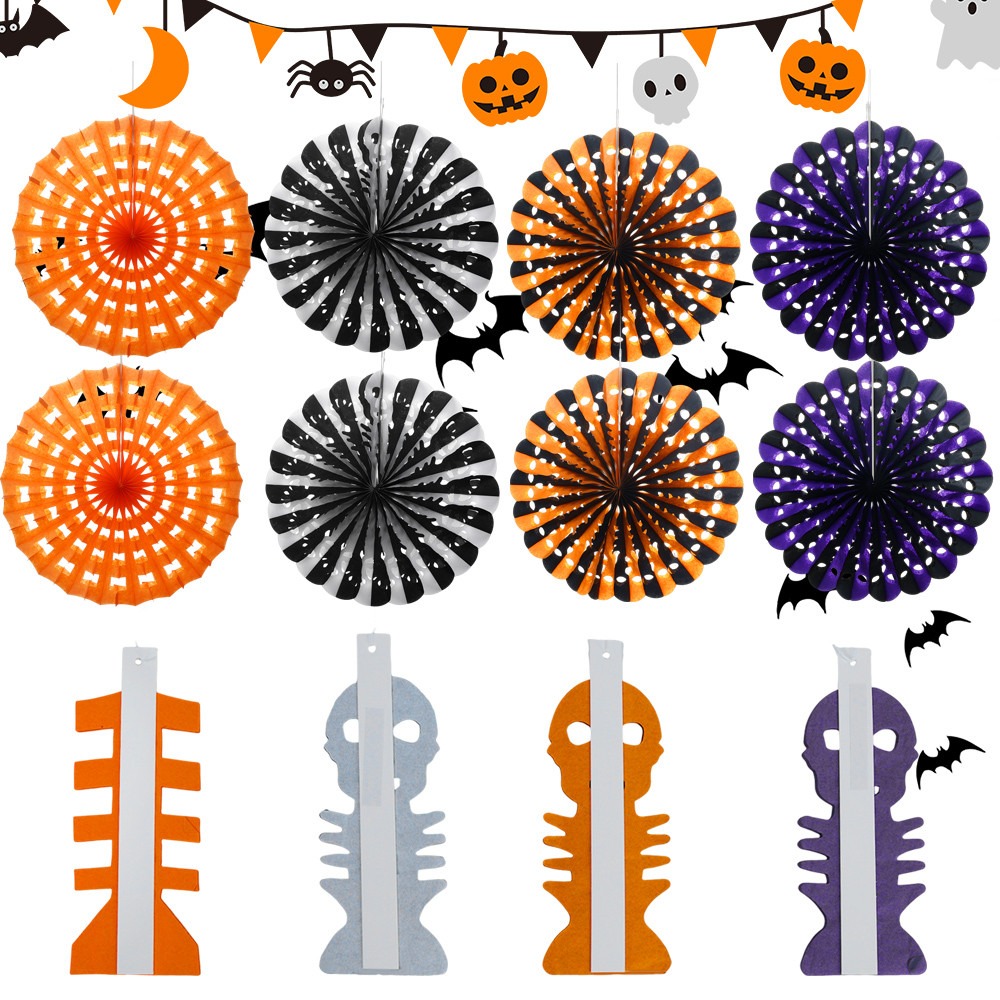 Halloween Hanging Paper Fans - Spooky Haunted House Props - Wall ...