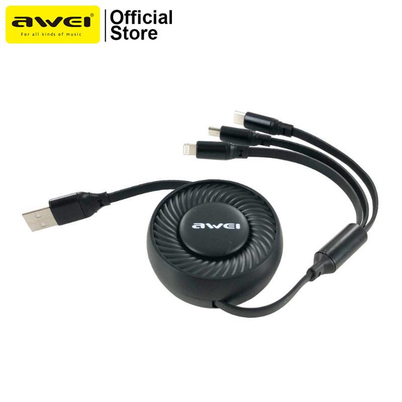 Awei CL-136 1m 2.4A Telescopic 3 in 1 Charger Cable Super Fast Charge ...