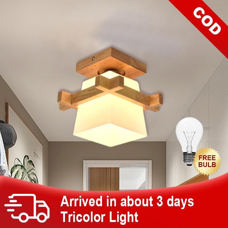 Simple Japan Tatami E27 Wooden Lamp Light Hallway Porch Balcony Ceiling ...
