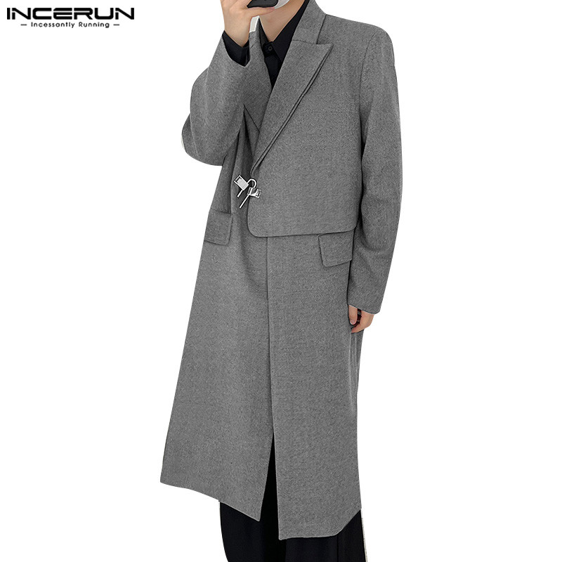 INCERUN Men Korean Casual Long Sleeves Shoulder Pads Solid Color ...